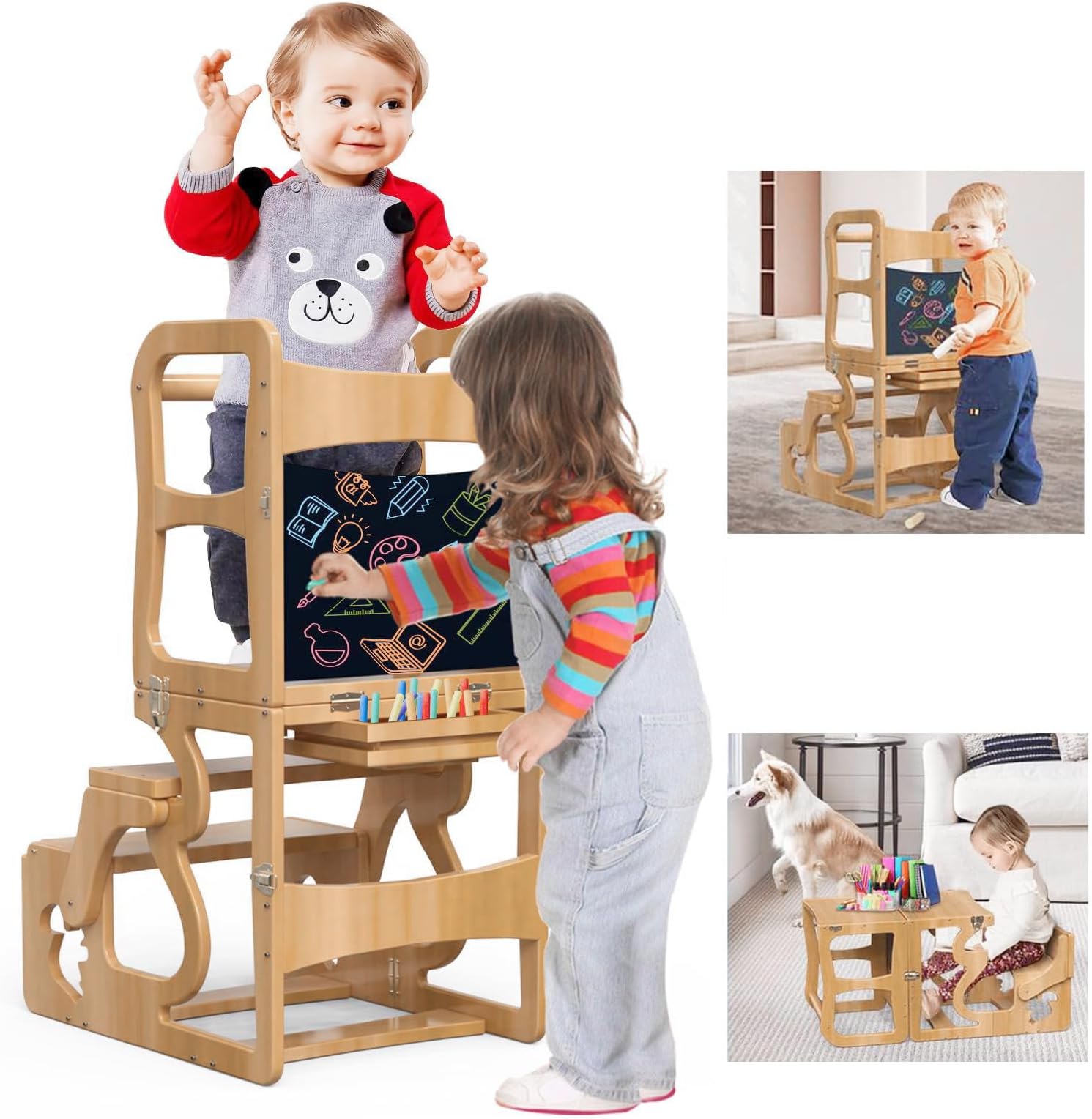 Amazon.com: Toddler Step Stool, Folding Wooden Step Stool, Montessori ...
