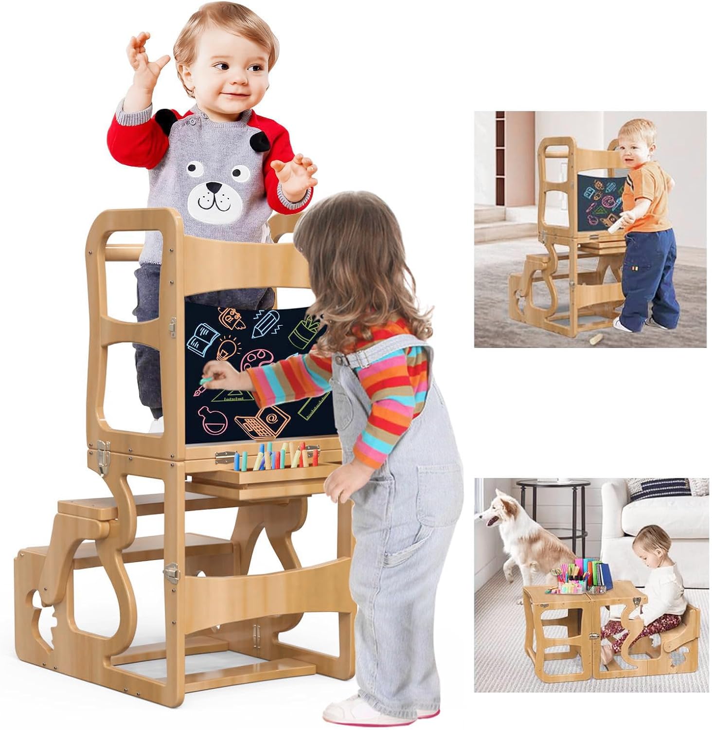 Amazon.com: HaoZuop Toddler Tower Kitchen Stool Helper for Toddlers 1-3 ...