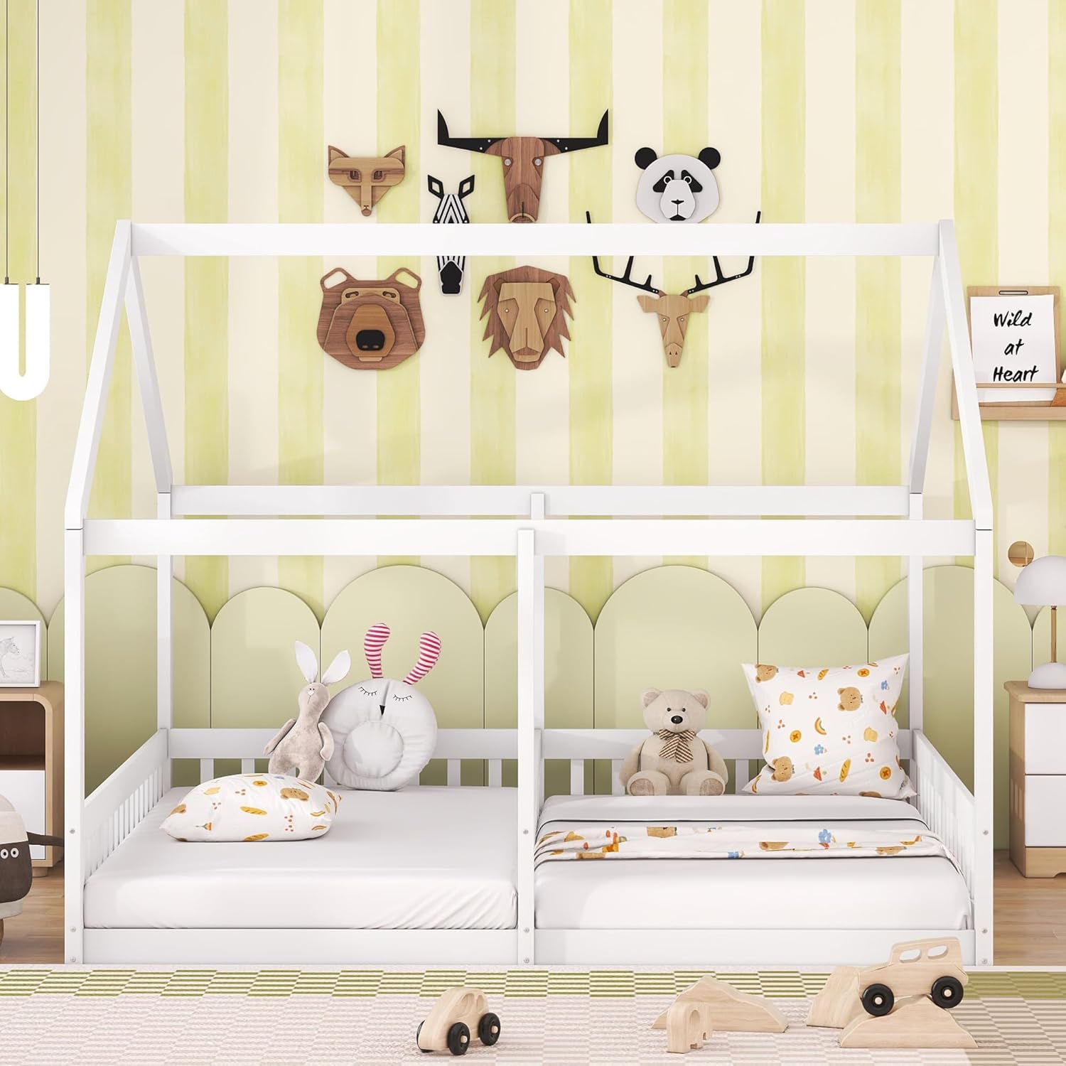 Amazon.com: Harper & Bright Designs Kids House Bed Frame with 2 Twin ...
