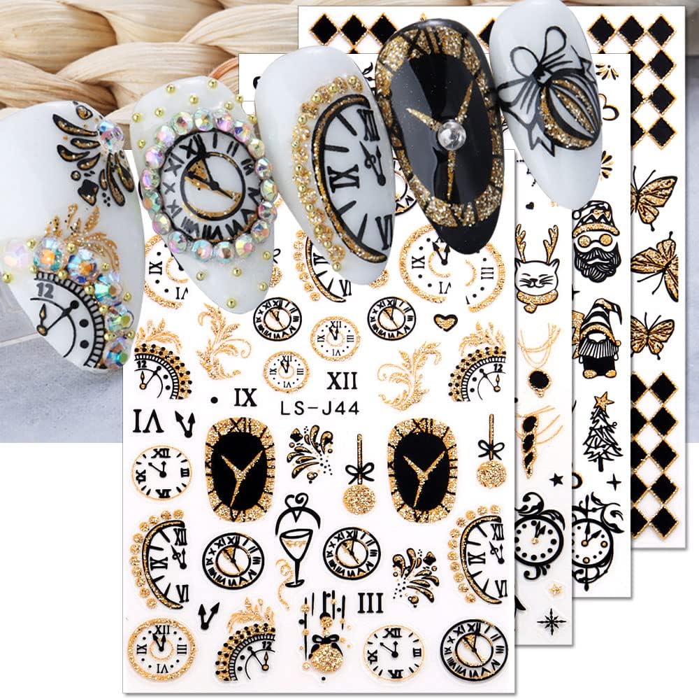 Amazon.com: Glitter Gold Nail Stickers Countdown Clock Nail Art ...