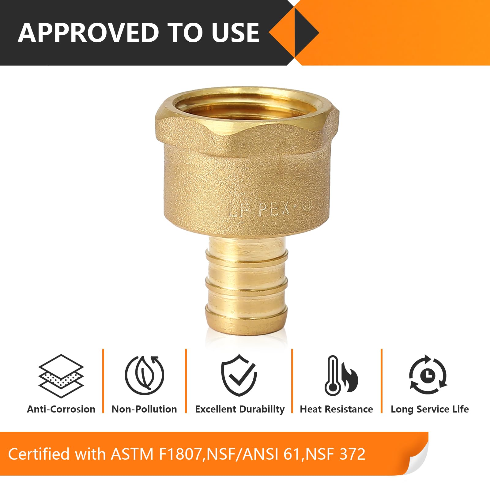Snapklik.com : 5-Pack PEX Fittings, 1" PEX X 1" Female NPT, Brass Crimp Female Adapter, ASTM F1807