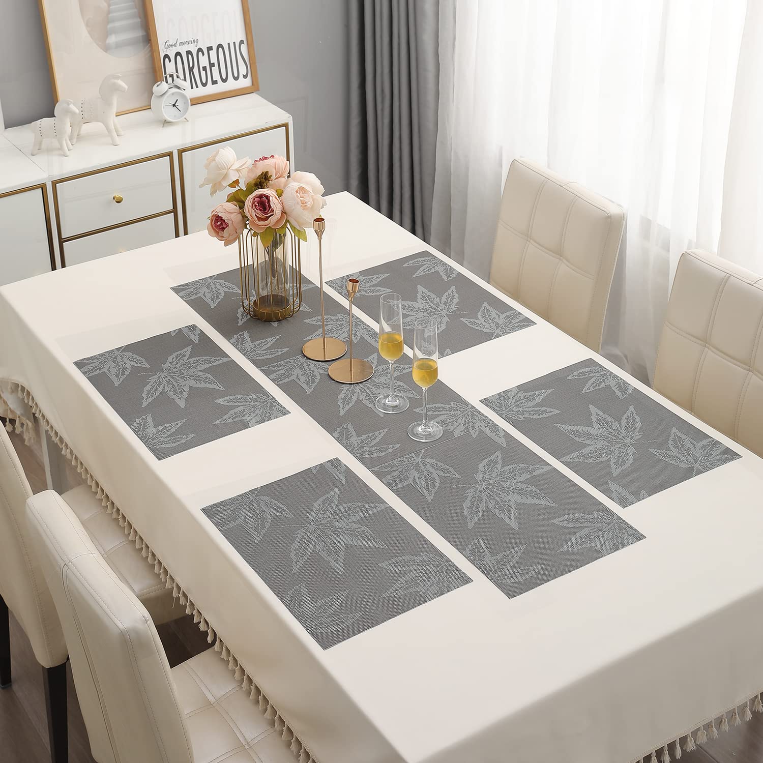 Buy HOKIPO Pvc Dinner Mats Set Of 4 With Runner For Dining Table 4 ...