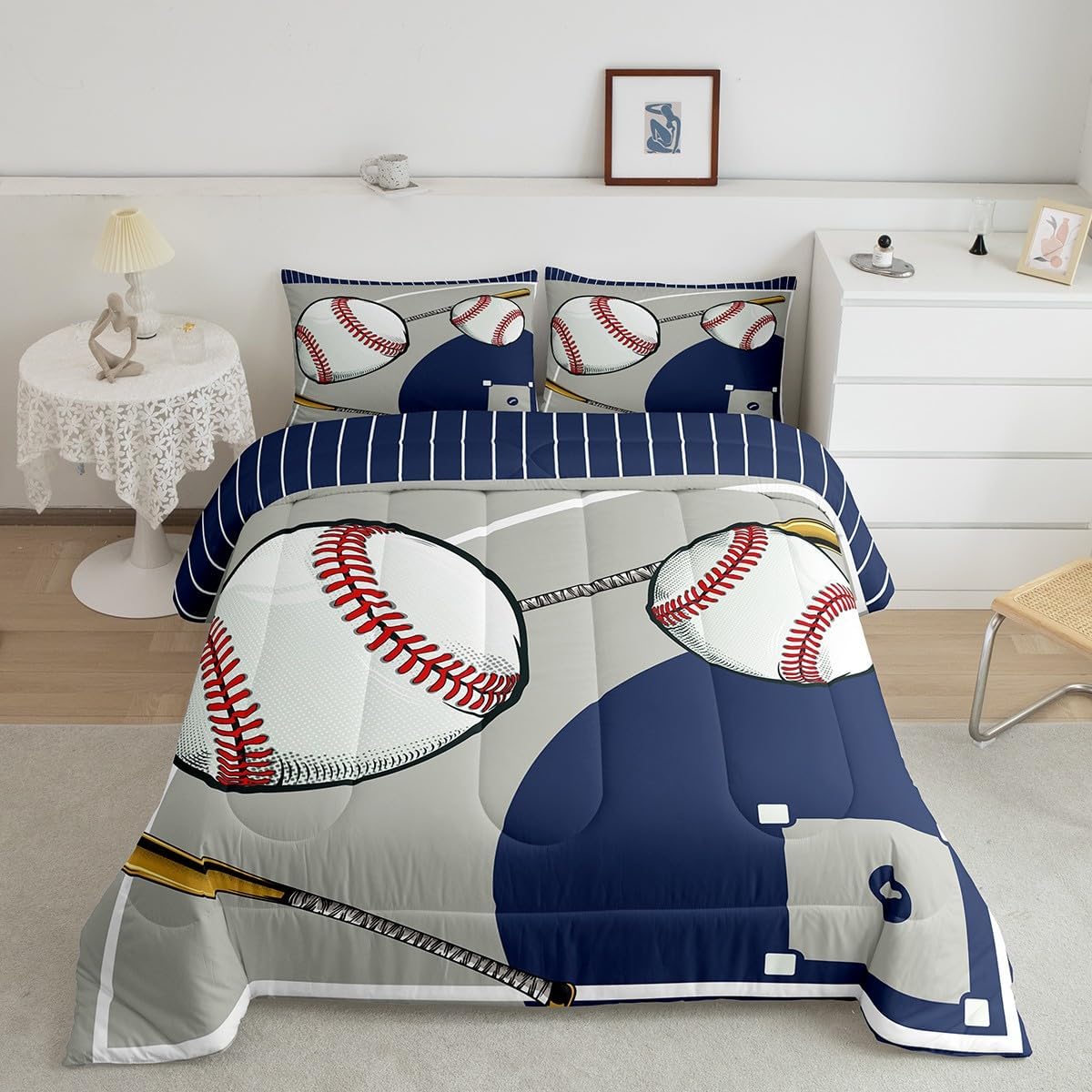 Amazon.com: jejeloiu Baseball Comforter Set Queen Size Kids Baseball ...
