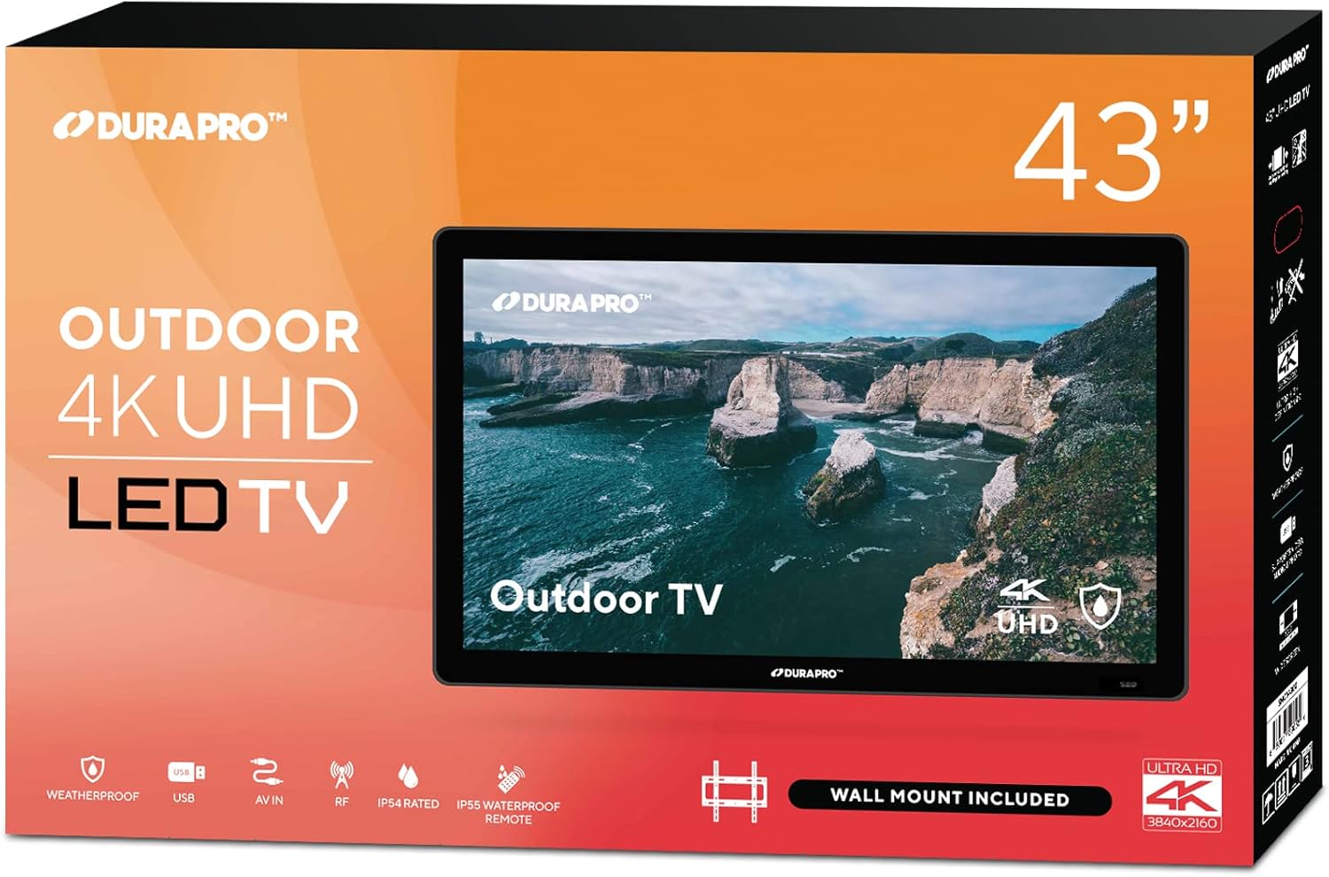 DuraPro 43-Inch Outdoor 4K UHD LED TV with HDR, Weatherproof, Tempered ...