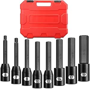 Pgroup 1/2" Drive Impact Allen Socket Set, 8 Piece Extra Long Metric 6 ...