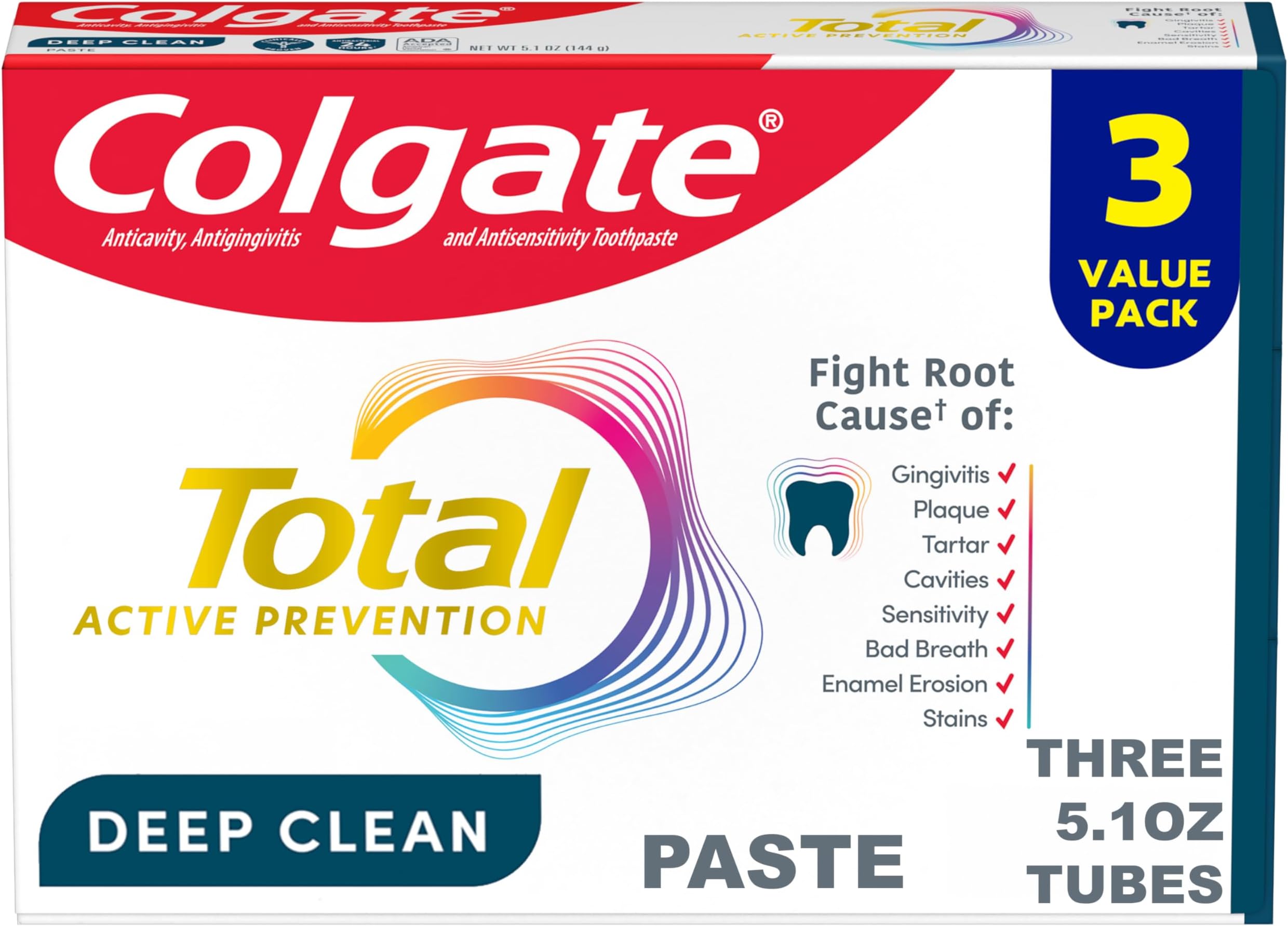 Amazon.com : Colgate Total Active Prevention Deep Clean Toothpaste ...