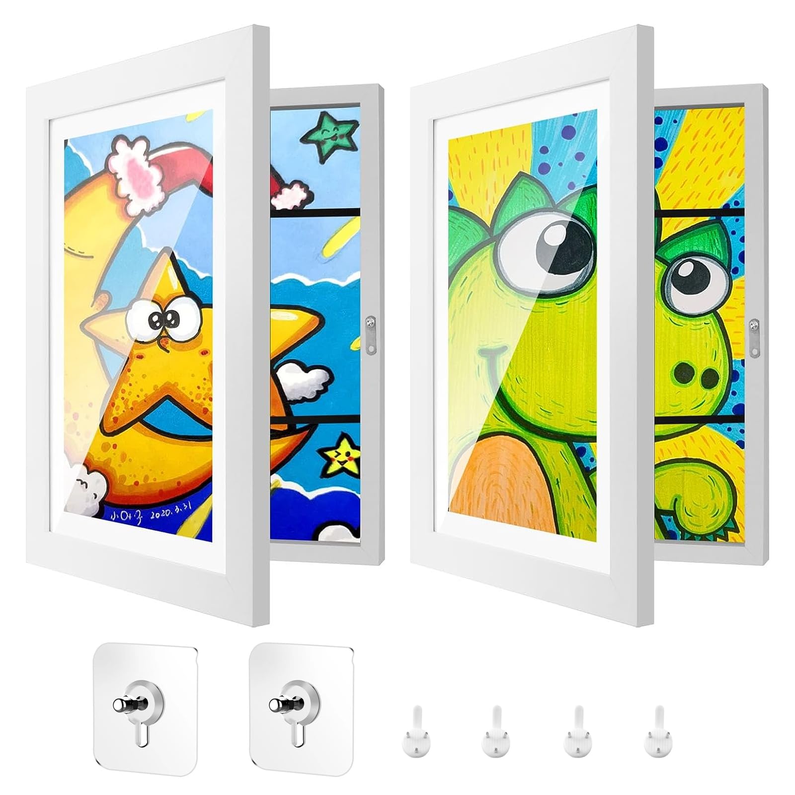 YPLonon Kids Art Frames 2 Pack Childrens Artwork Display Frame White A4 ...