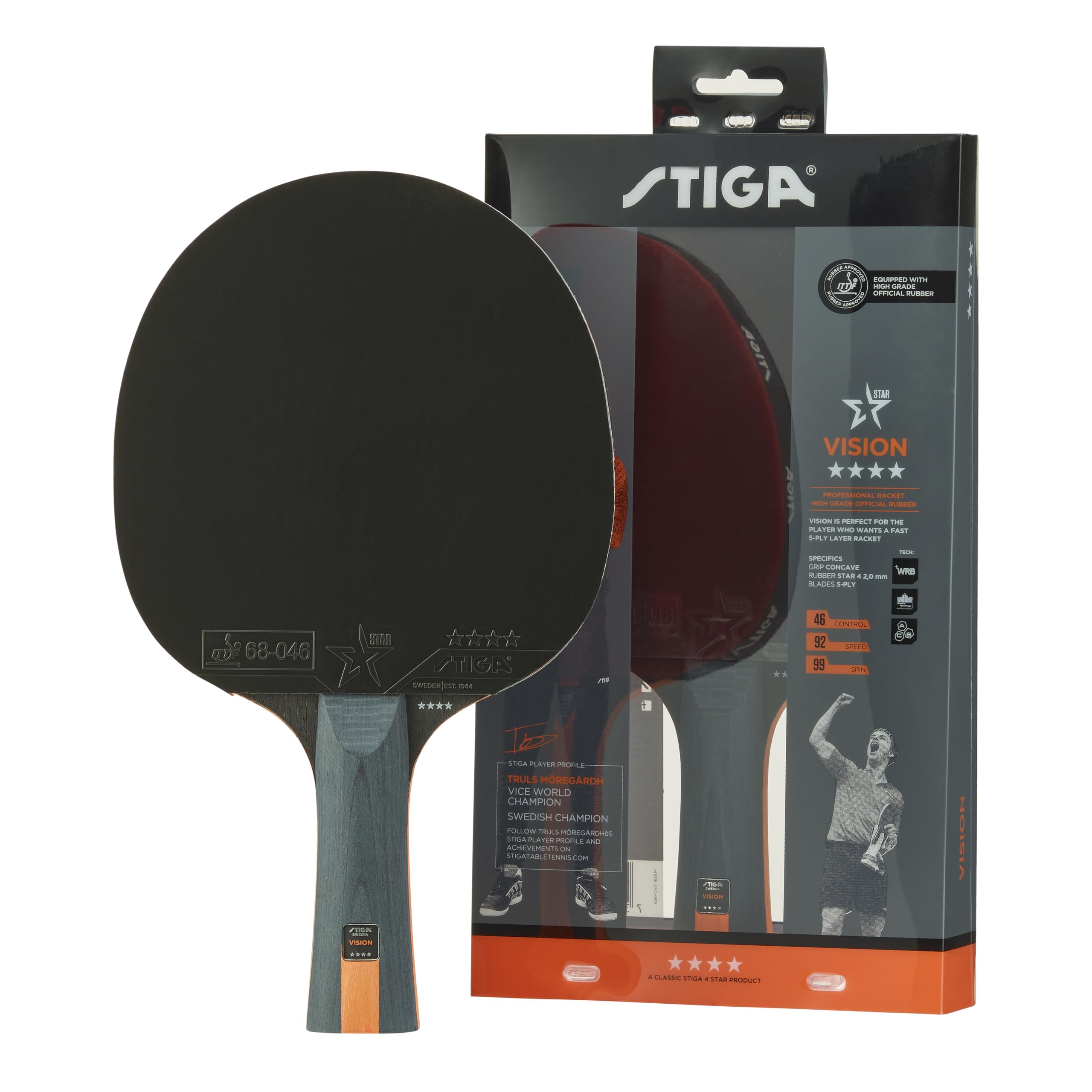 Buy StigaVision 4-Star Table Tennis Racket - ITTF Approved Bat with ...