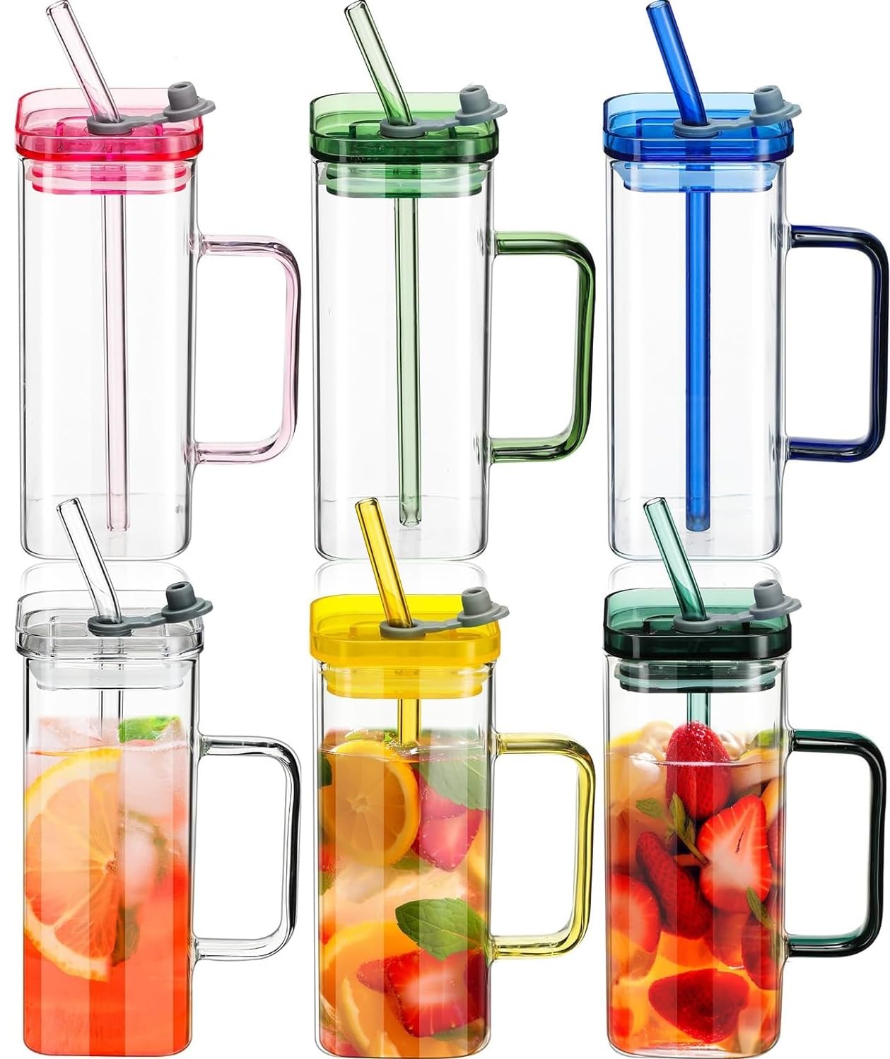 Buy ASHASHA Glass Tumbler with Straw and Lid 400ml, Square Drinking ...