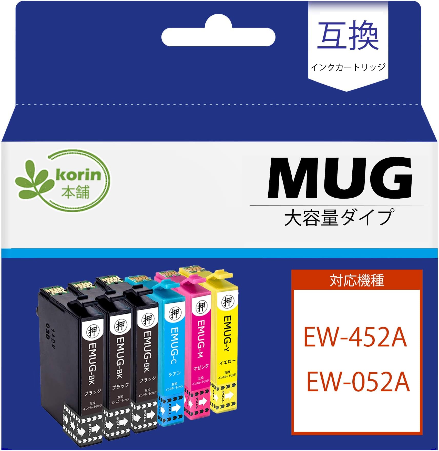 Amazon.co.jp: 【korin本舗】MUG-4CL エプソン 用 インク マグカップ MUG 4色セット + MUG-BK 黑*2 合計6本 EW-452A EW-052A インク ...