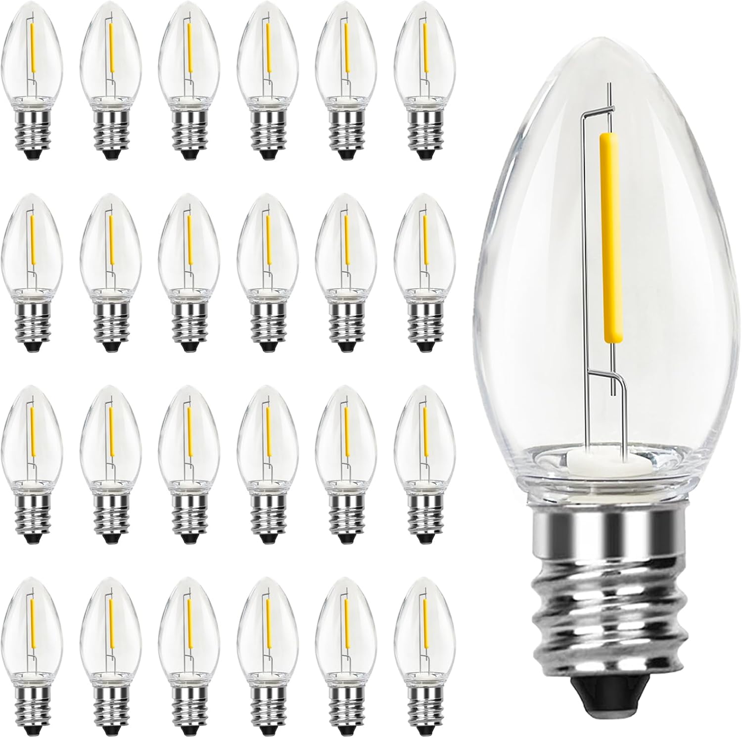 25 Pack C7 Replacement Bulbs, 0.6 Watt LED Night Light Bulb for Outdoor ...