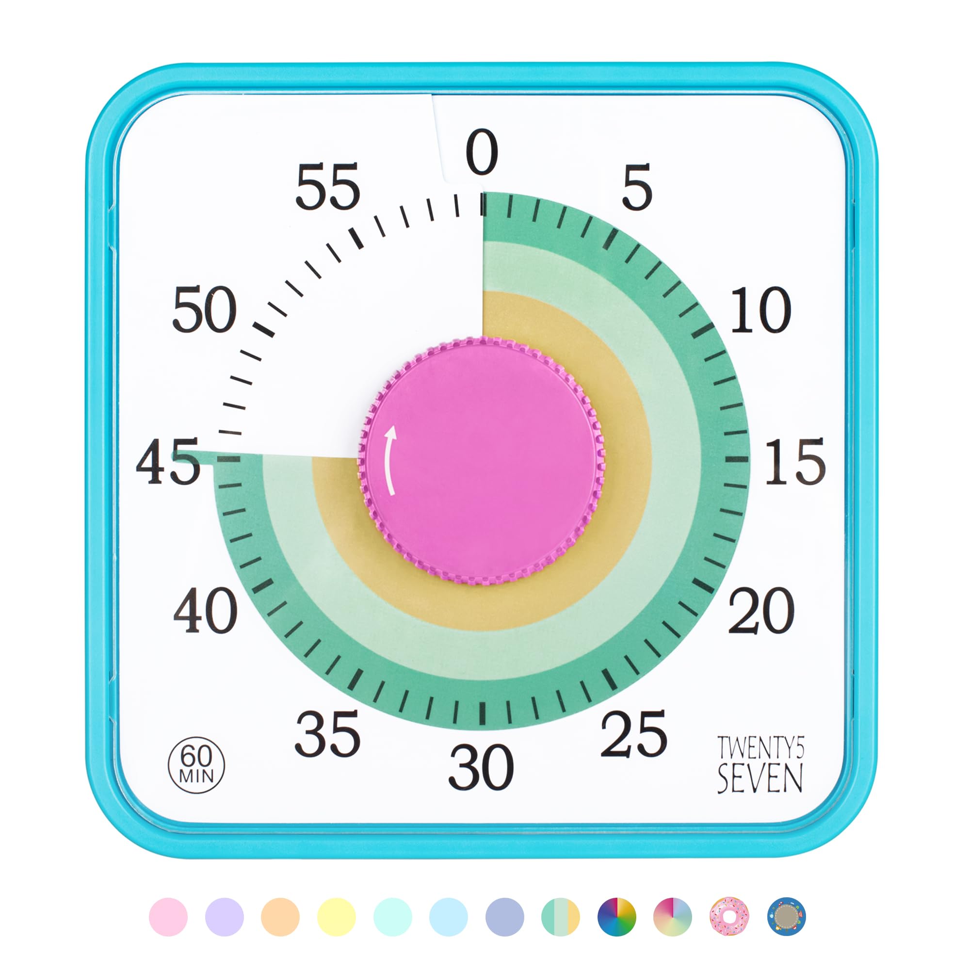 TWENTY5 SEVEN Countdown Timer 7.5 inch; 60 Minute 1 Hour Visual Timer ...
