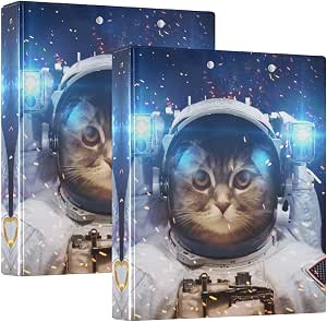 Amazon.com : 3 Ring Binder Cat Space Astronaut 1.5" Round Ring Binders ...