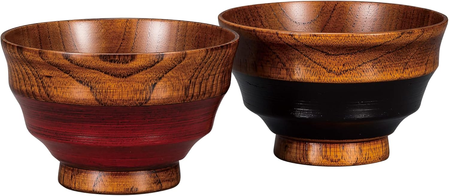 IPPINKA Set of 2 Japanese Yamanaka Lacquerware Wooden Soup Bowls ...