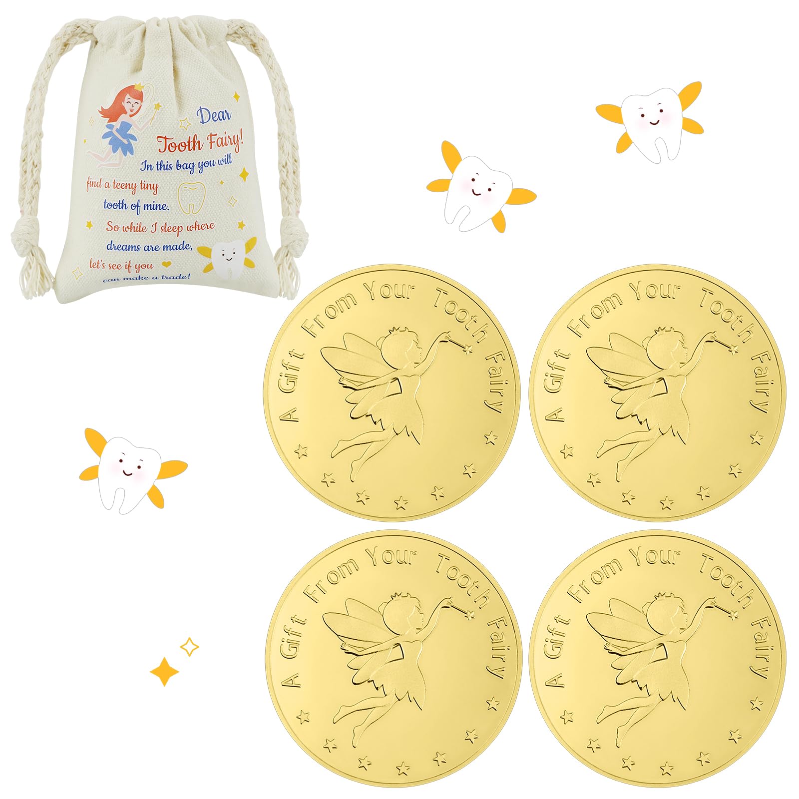Amazon.com: free-space 4pcs Tooth Fairy Coins with Tooth Fairy Bag ...