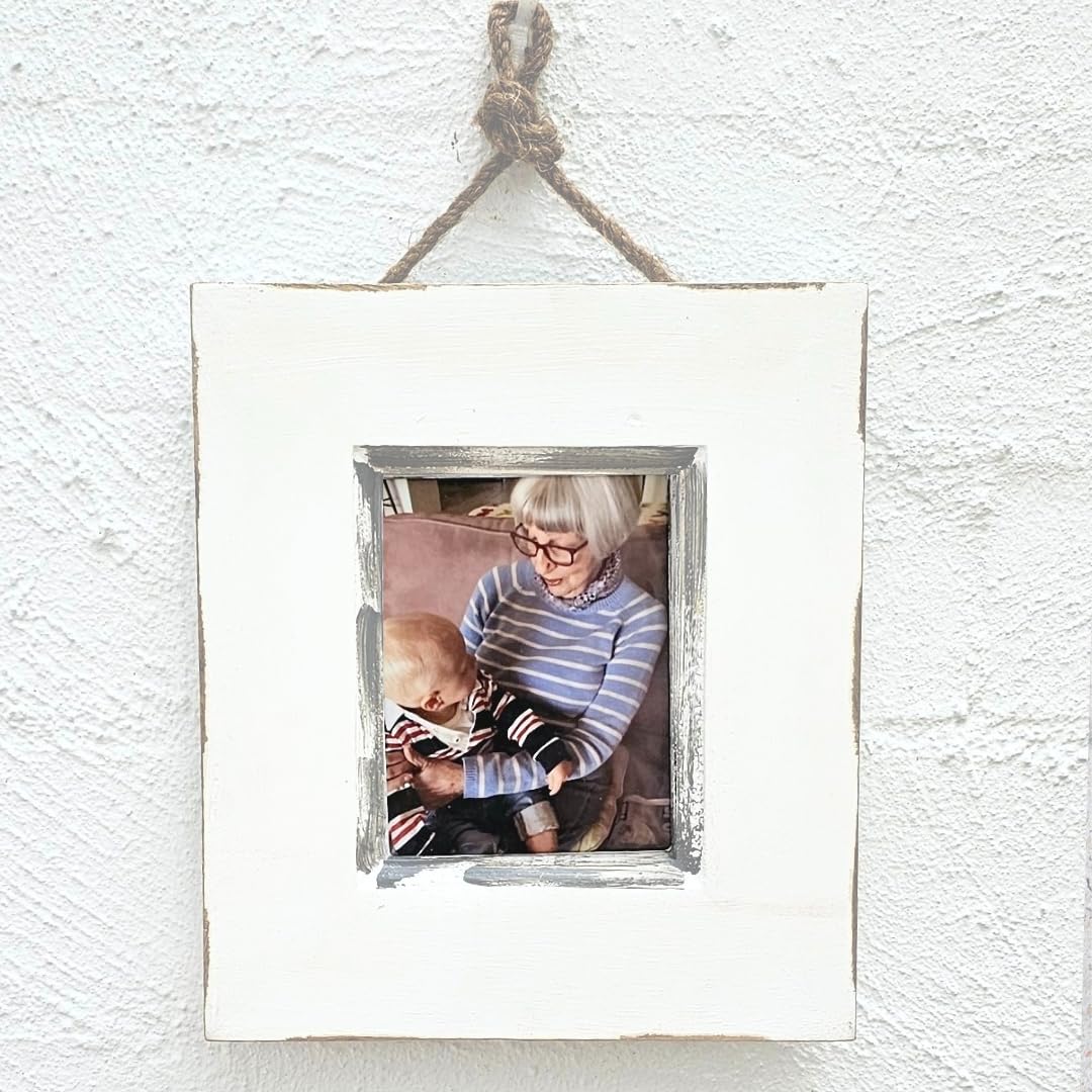 Amazon.com - Rustic White Photo Frame fits 4x5 Picture, Wide Wooden ...