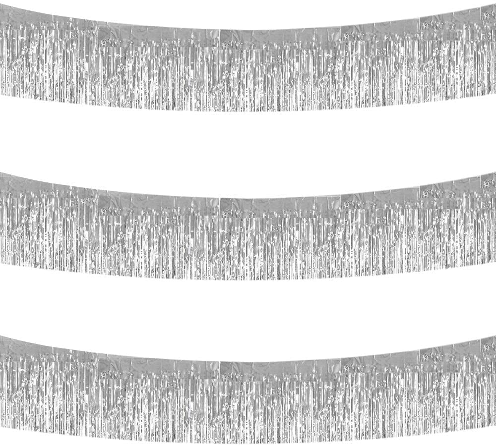 3 Packs Metallic Foil Fringe Garland Silver Wall Hanging Tinsel Fringe ...