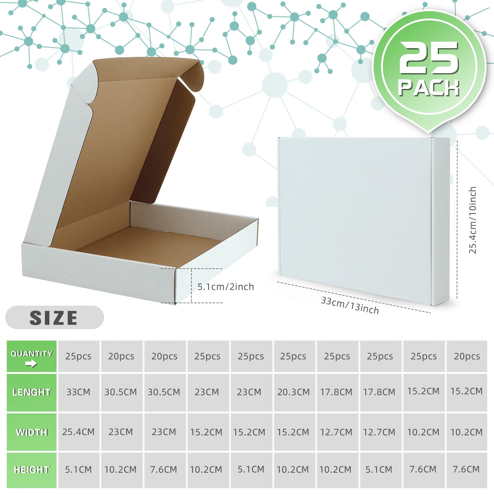 Snapklik.com : 25-Pack 13x10x2 Shipping Boxes For Small Business, White ...