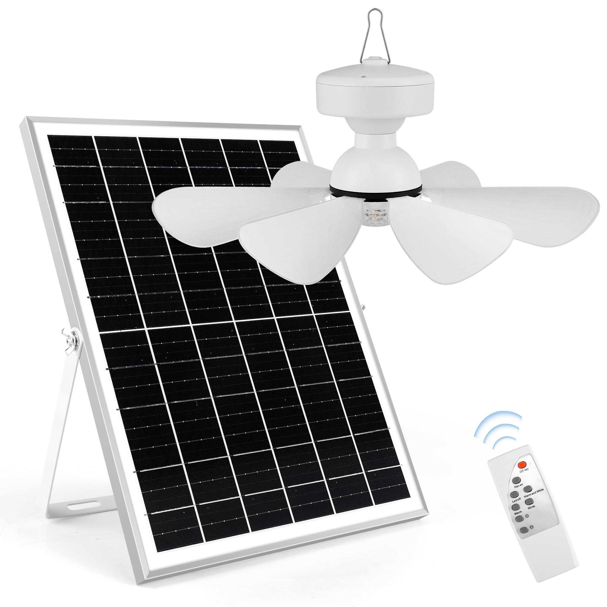 Solar Rechargeable Ceiling Fan with Light, 25W Solar Panel Powered ...