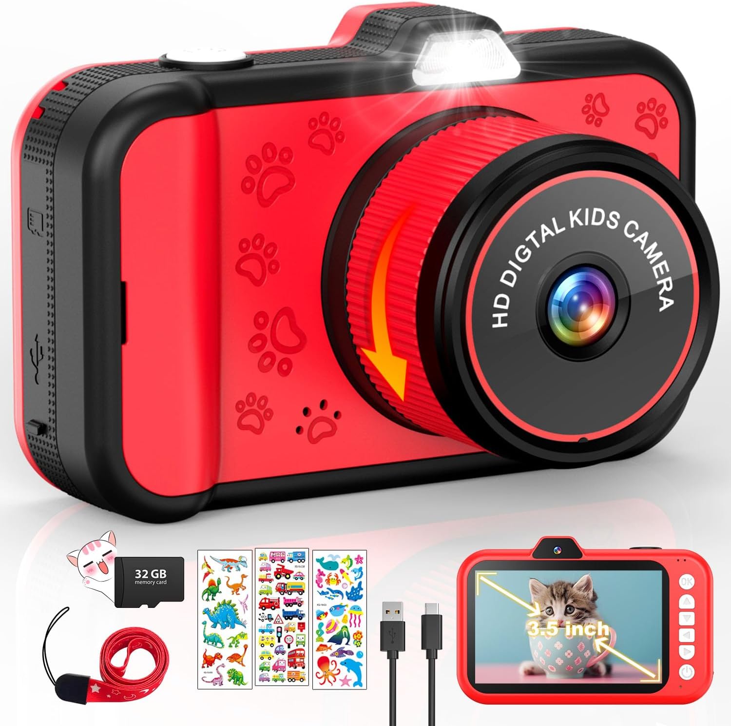 CHAKEYAKE Kids Camera, 3.5" Big Screen Digital Camera with 360°Rotating ...