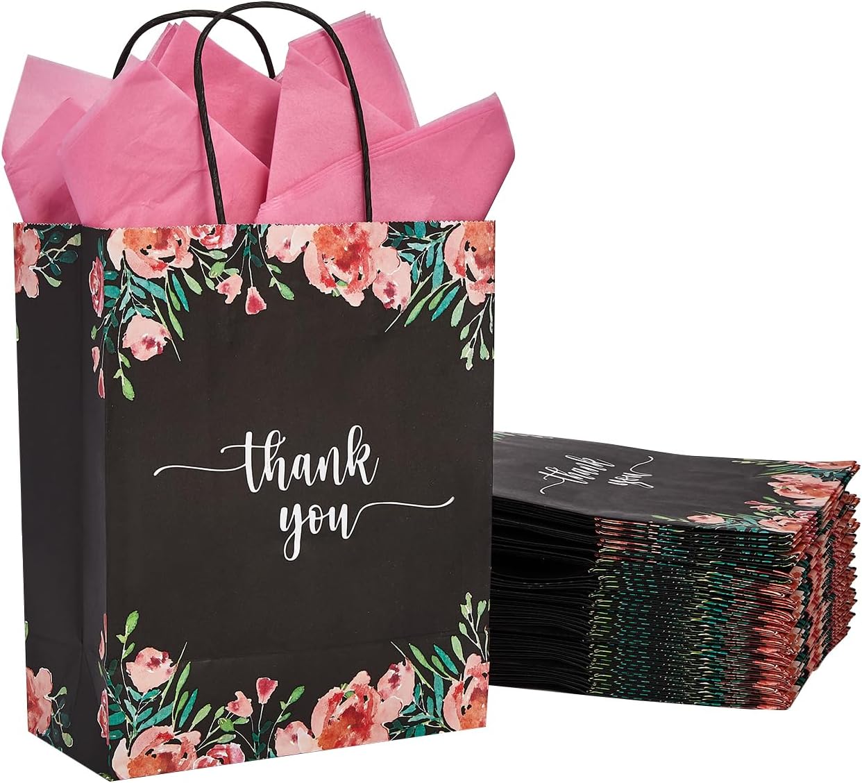 Amazon.com: DjinnGlory 50 Pack Medium Black & Floral Thank You Paper ...