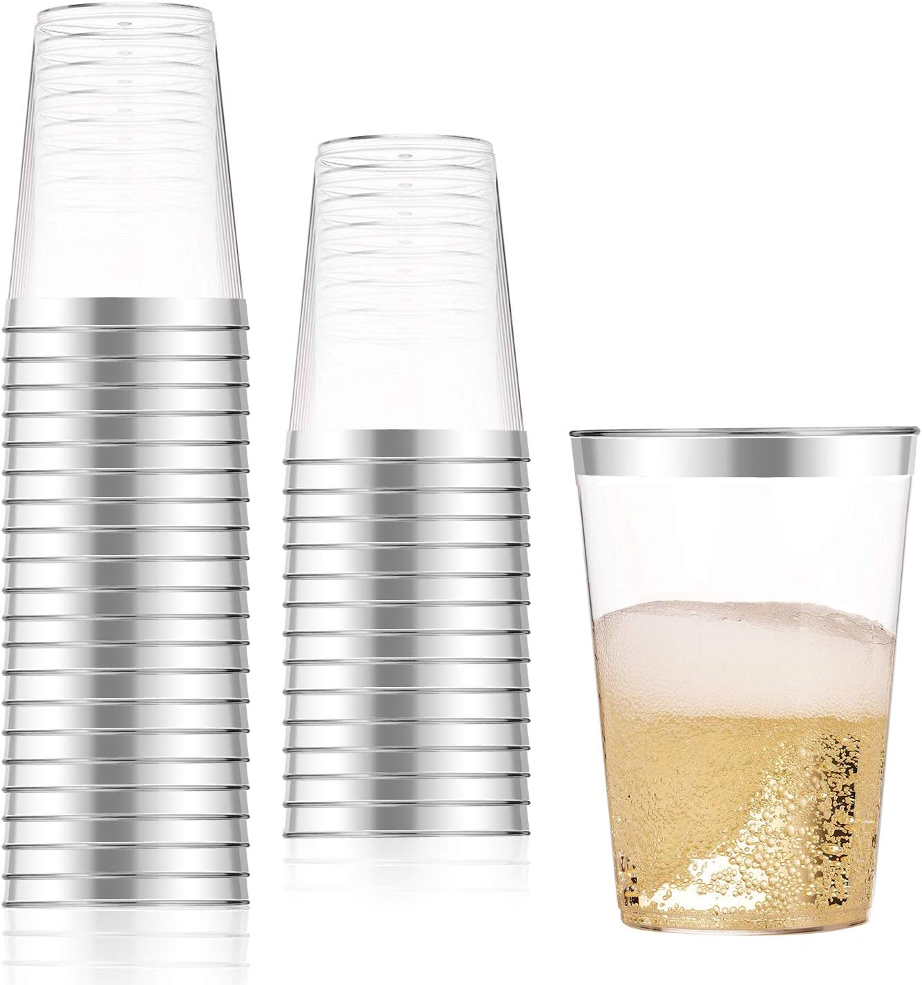 Amazon.com: 100 Count 10oz Disposable Clear Cup-Silver Trim Cup/Old ...