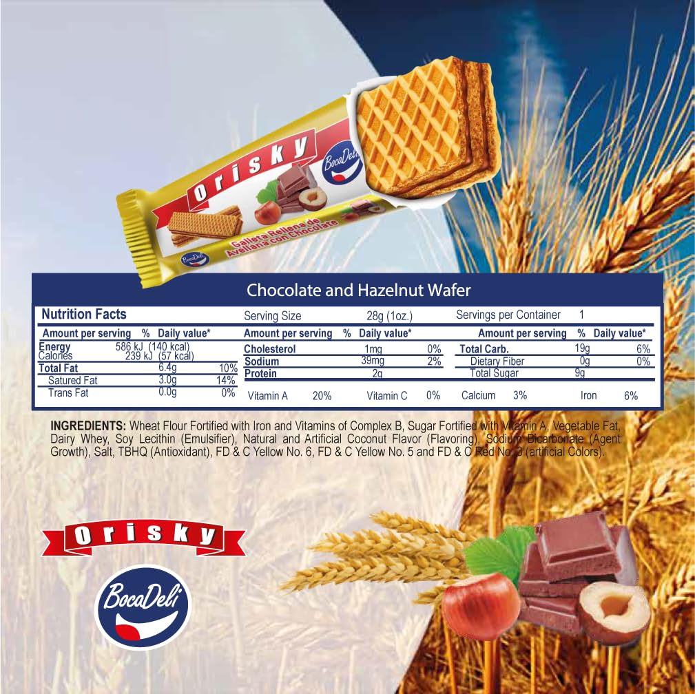 Orisky Galletas de oblea de chocolate y avellana, bocadillo salvadoreño ...
