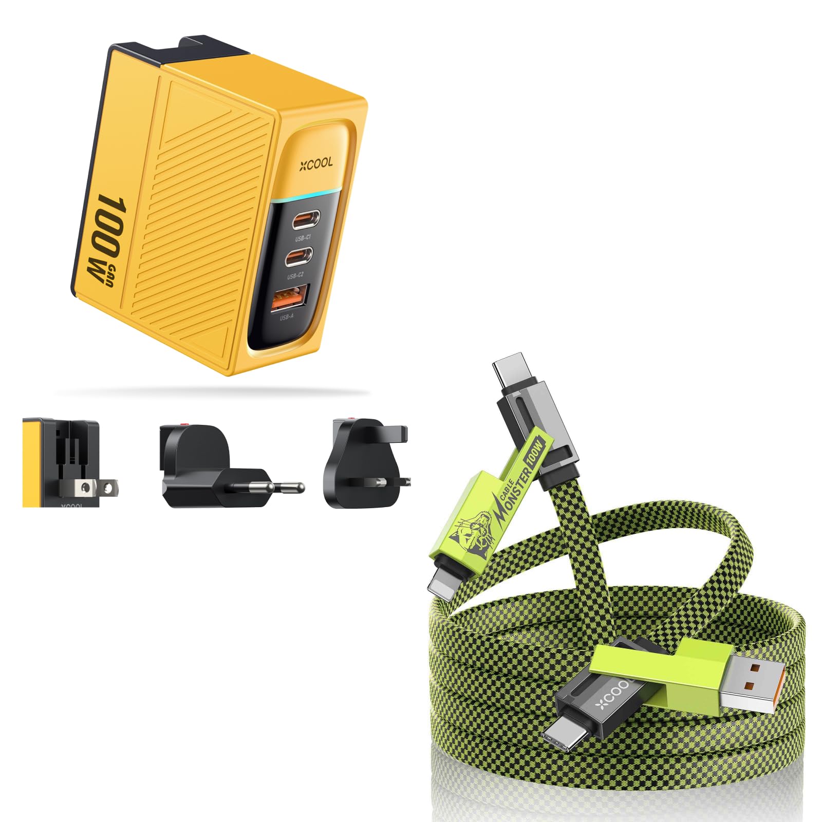 Amazon.com: XCOOL Bundle with 4-in-1 USB-C Cable (6ft) and 3-Port 100W ...