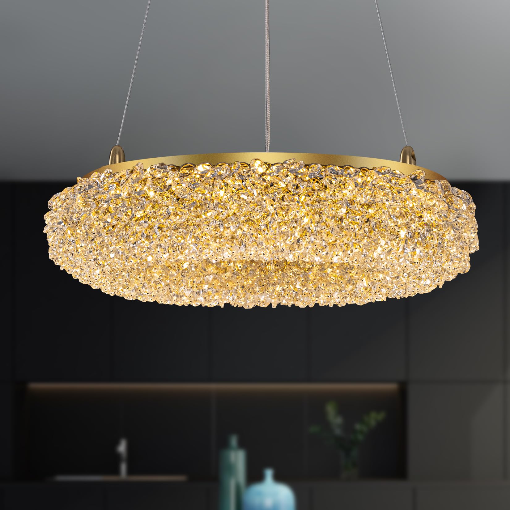 LED Ring Crystal Chandelier,Modern Dimmable Chandeliers Lighting and ...