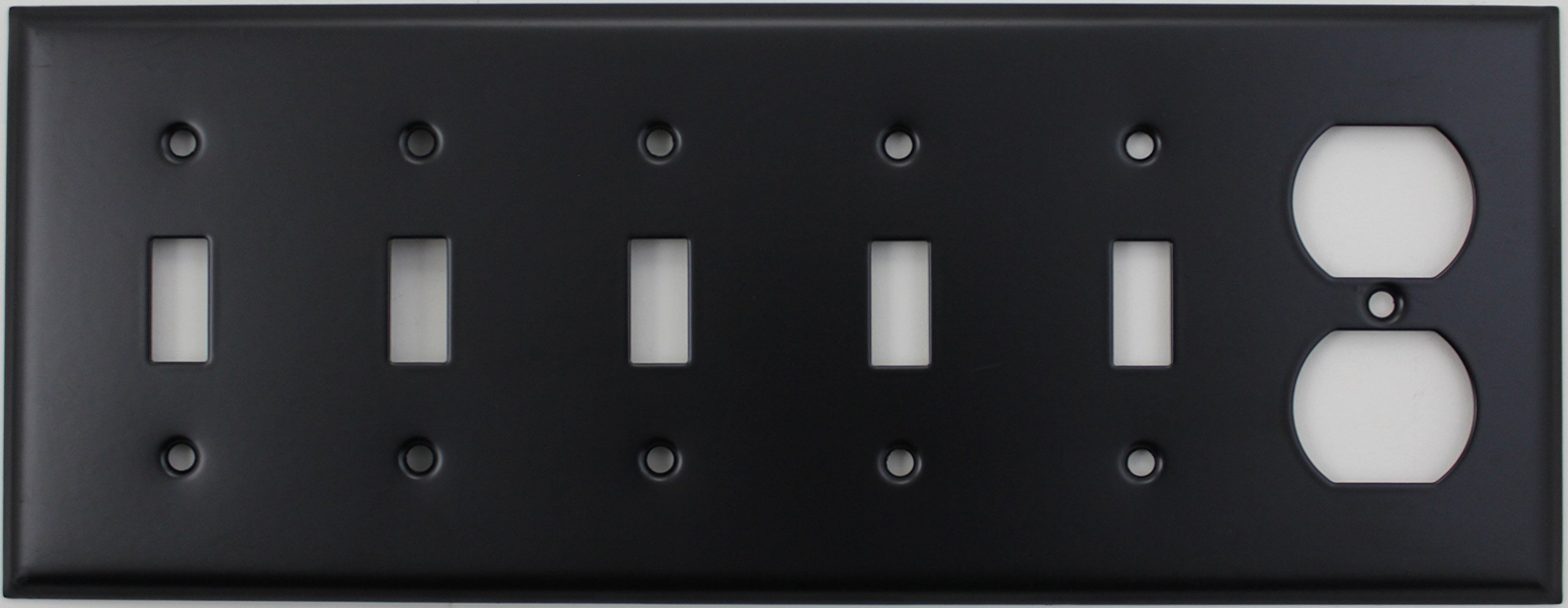Black 6 Gang Wall Plate - 5 Toggle Switches 1 Single Duplex Outlet ...