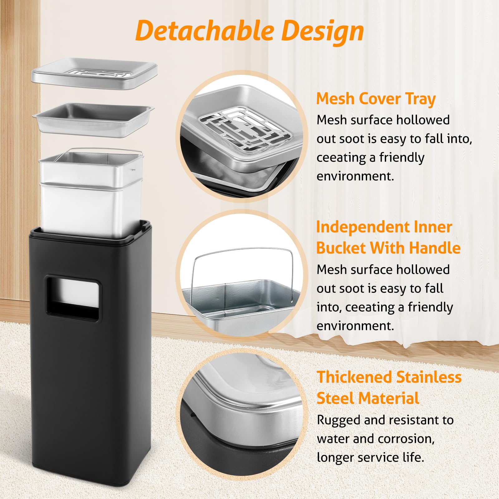Snapklik.com : WICHEMI Commercial Outdoor Trash Can, 4 Gallon Removable ...
