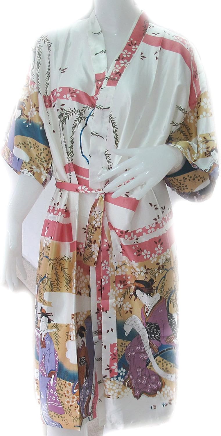 Amazon.com: BATH ROBE JAPANESE KIMONO SATIN AND SILK WITH COM PLIMENTRY ...