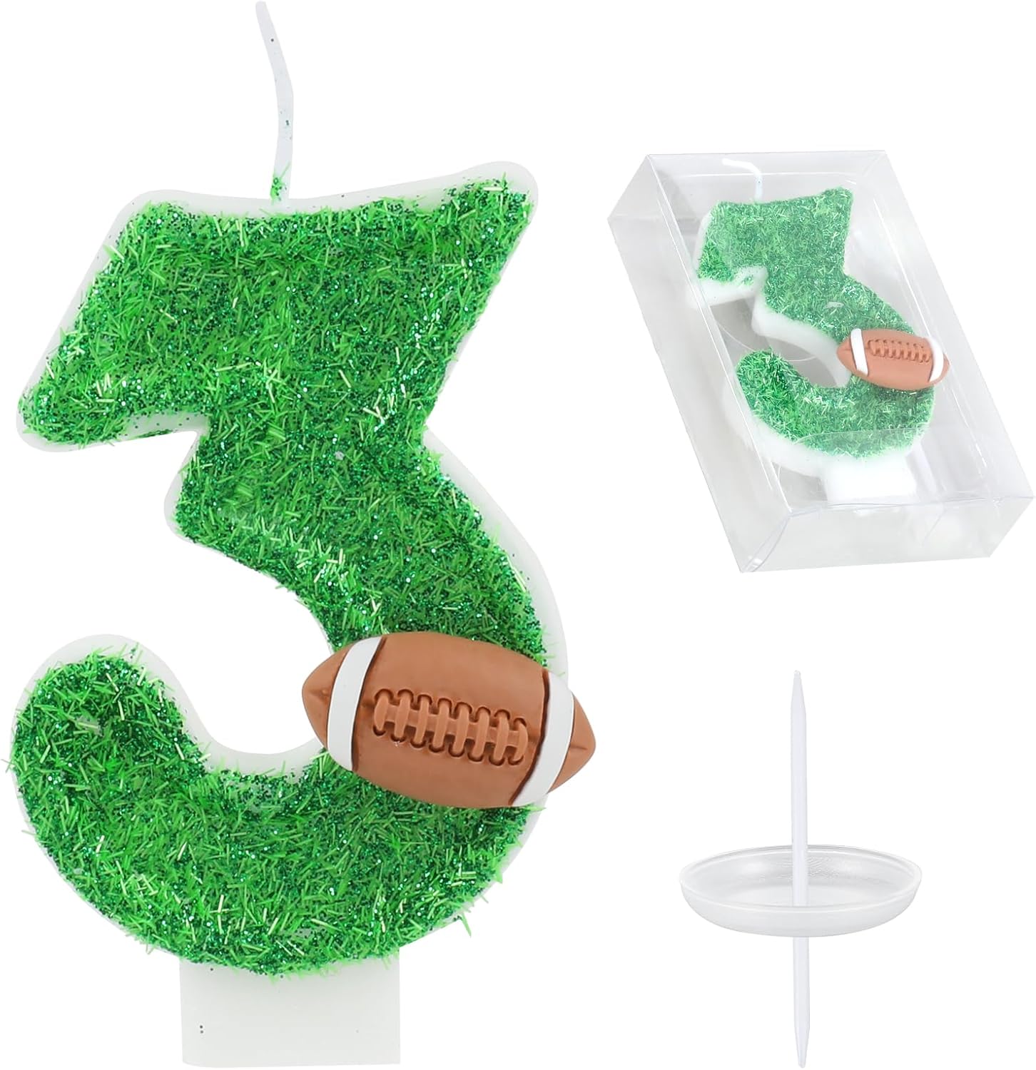 Amazon.com: Football Candle Green Number 3 Candles 3st Birthday Candles ...