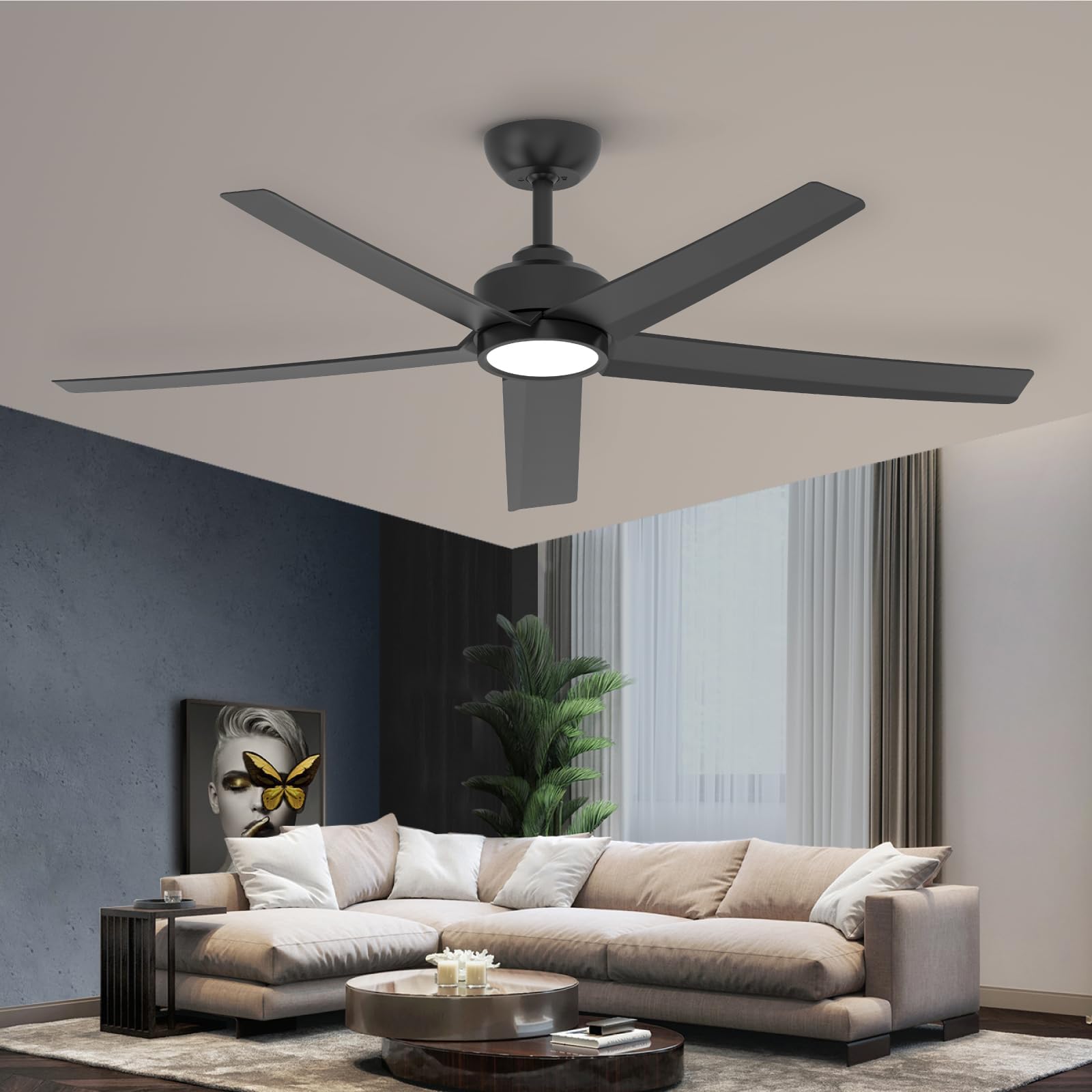 ocioc Ceiling Fans with Lights, 52 inch Black Ceiling Fan with Light ...