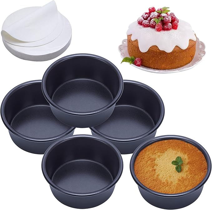 Amazon.com: 4 Inch Cake Pan Set of 5, Nonstick Round Cake Pans with 100 ...