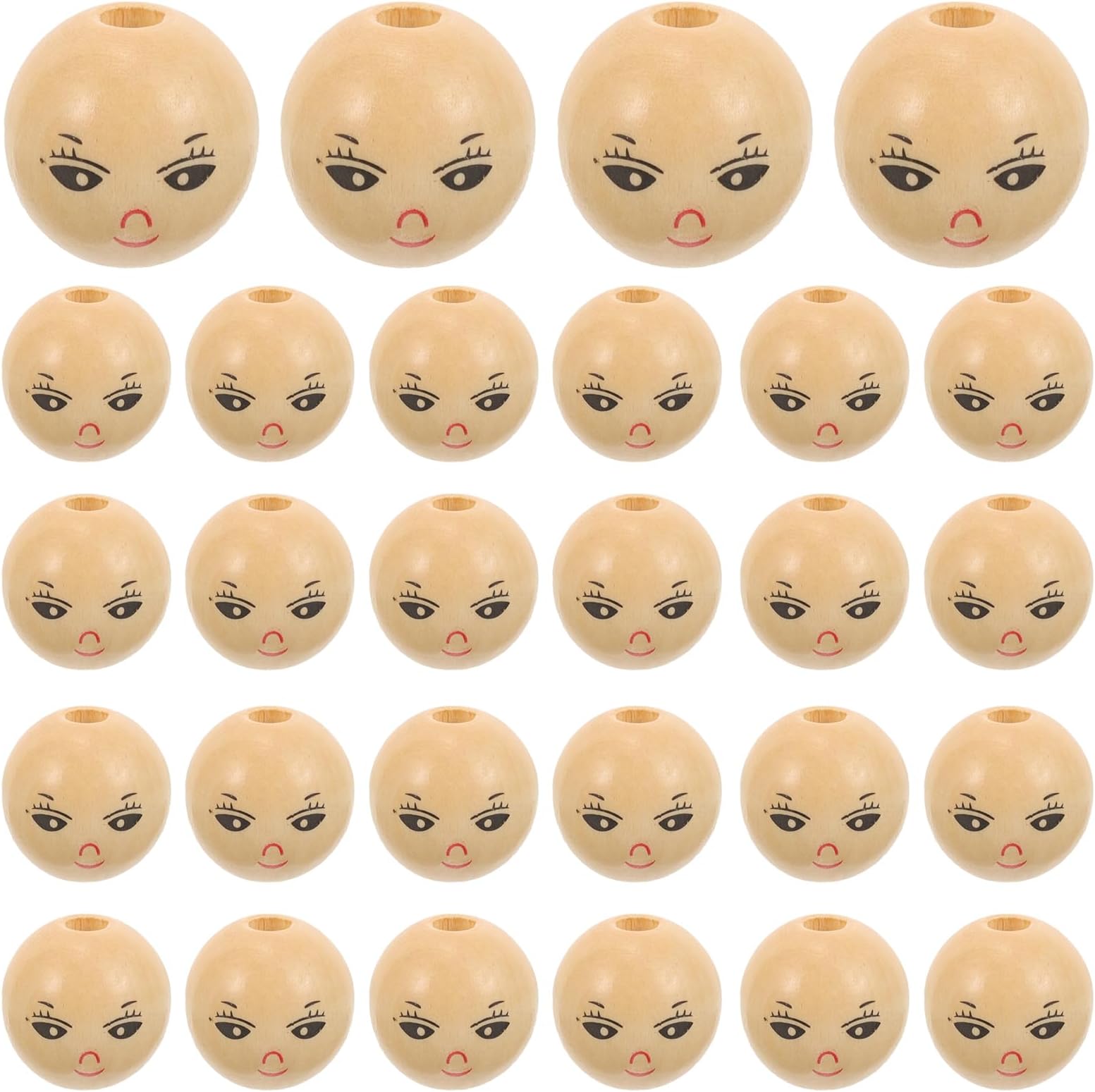 Amazon.com: Ciieeo 50Pcs Round Wood Beads Smile Face Wood Loose Beads ...