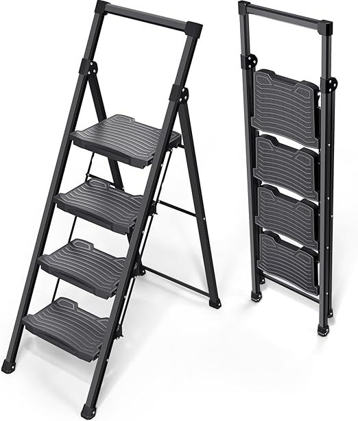 KINGRACK Step Ladder 4 Step Folding, 900lbs 4 Step Ladder with Anti ...