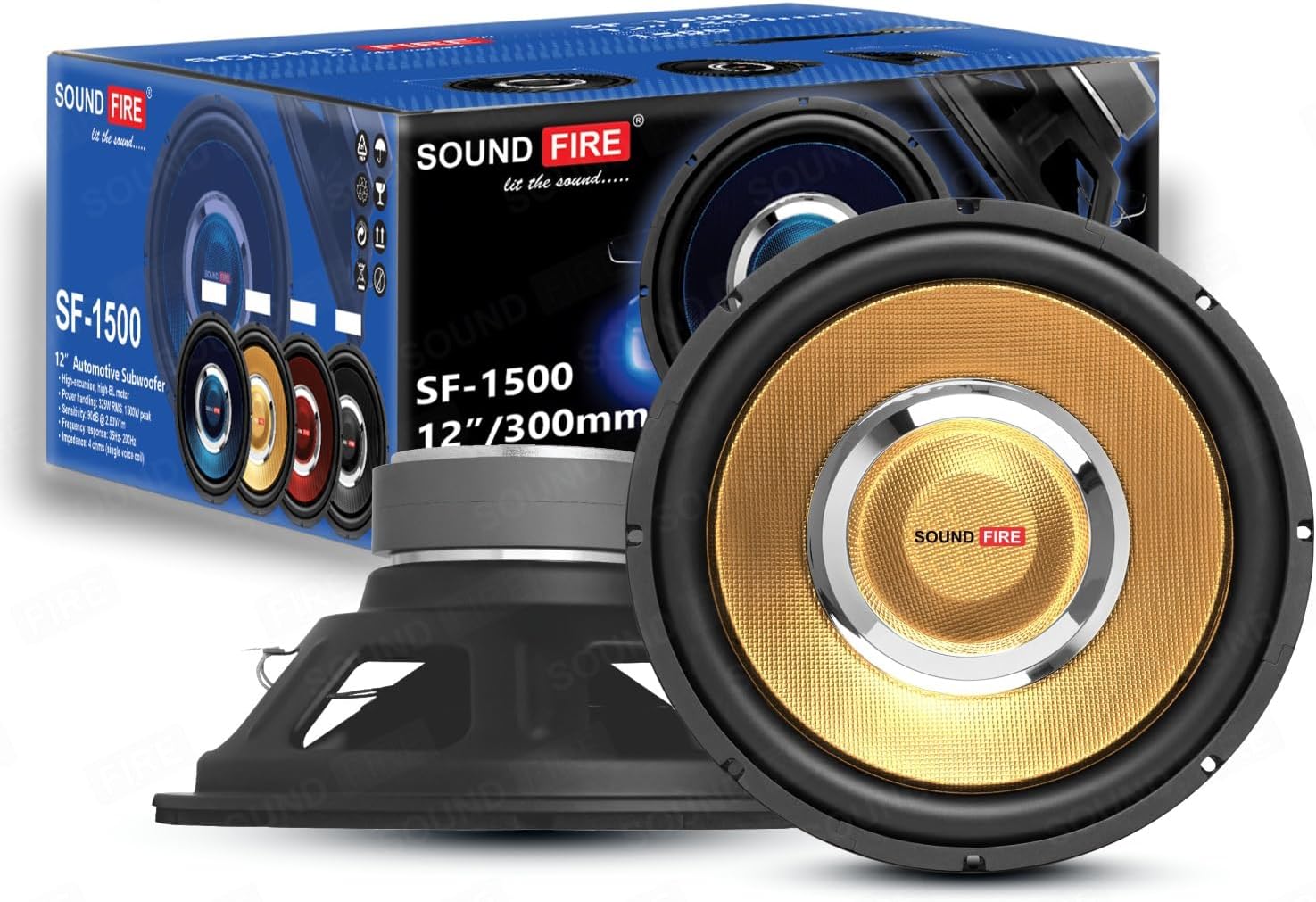 SOUND FIRE SF-1500 (Golden) 1500W 12" (300mm) Double Magnet Subwoofer ...