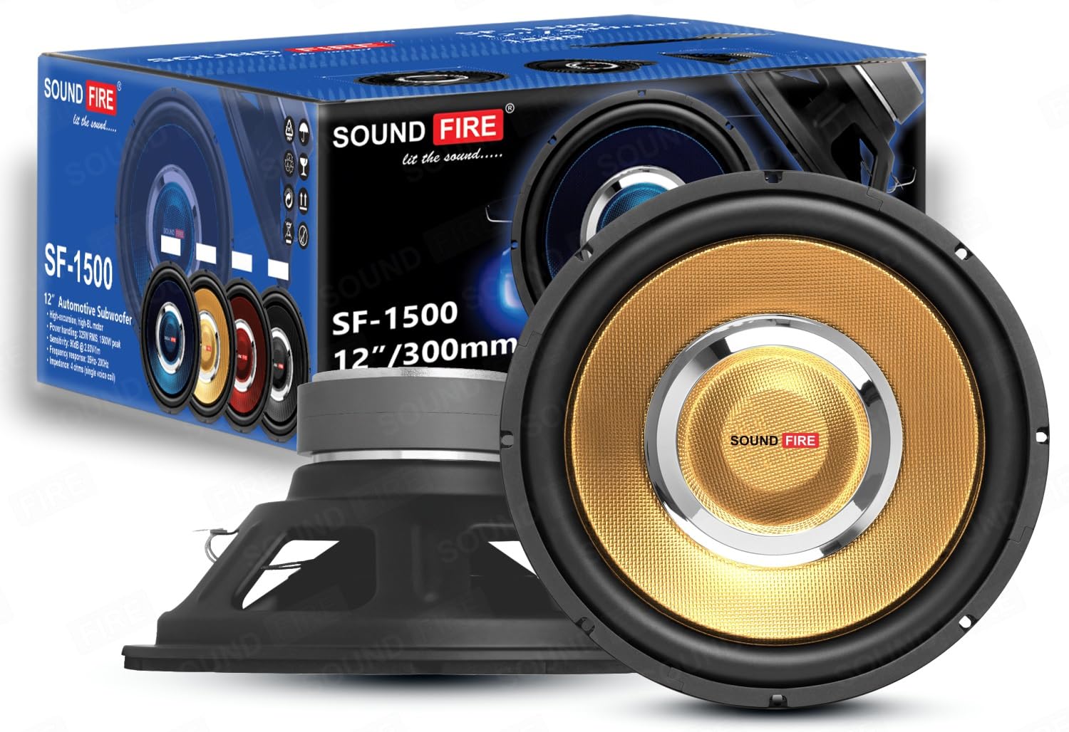SOUND FIRE SF-1500 (Golden) 1500W 12" (300mm) Double Magnet Subwoofer ...