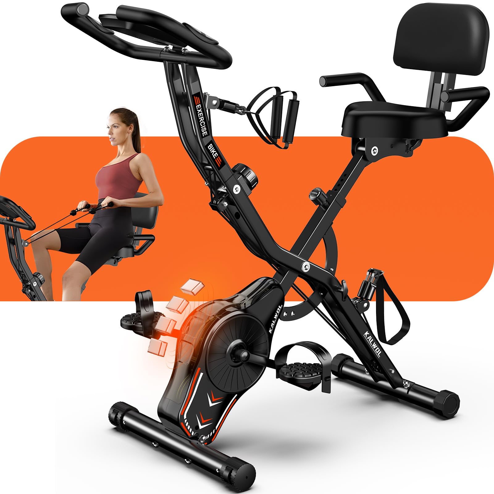 KALWOL Exercise Bike, 5-in-1 Foldable Stationary Bike With 16-level Magnetic Resistance ...