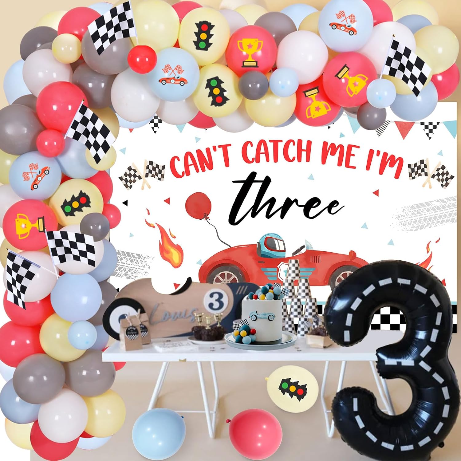 Fangleland Race Car 3rd Birthday Decorations for Boy, Can’t Catch Me I ...
