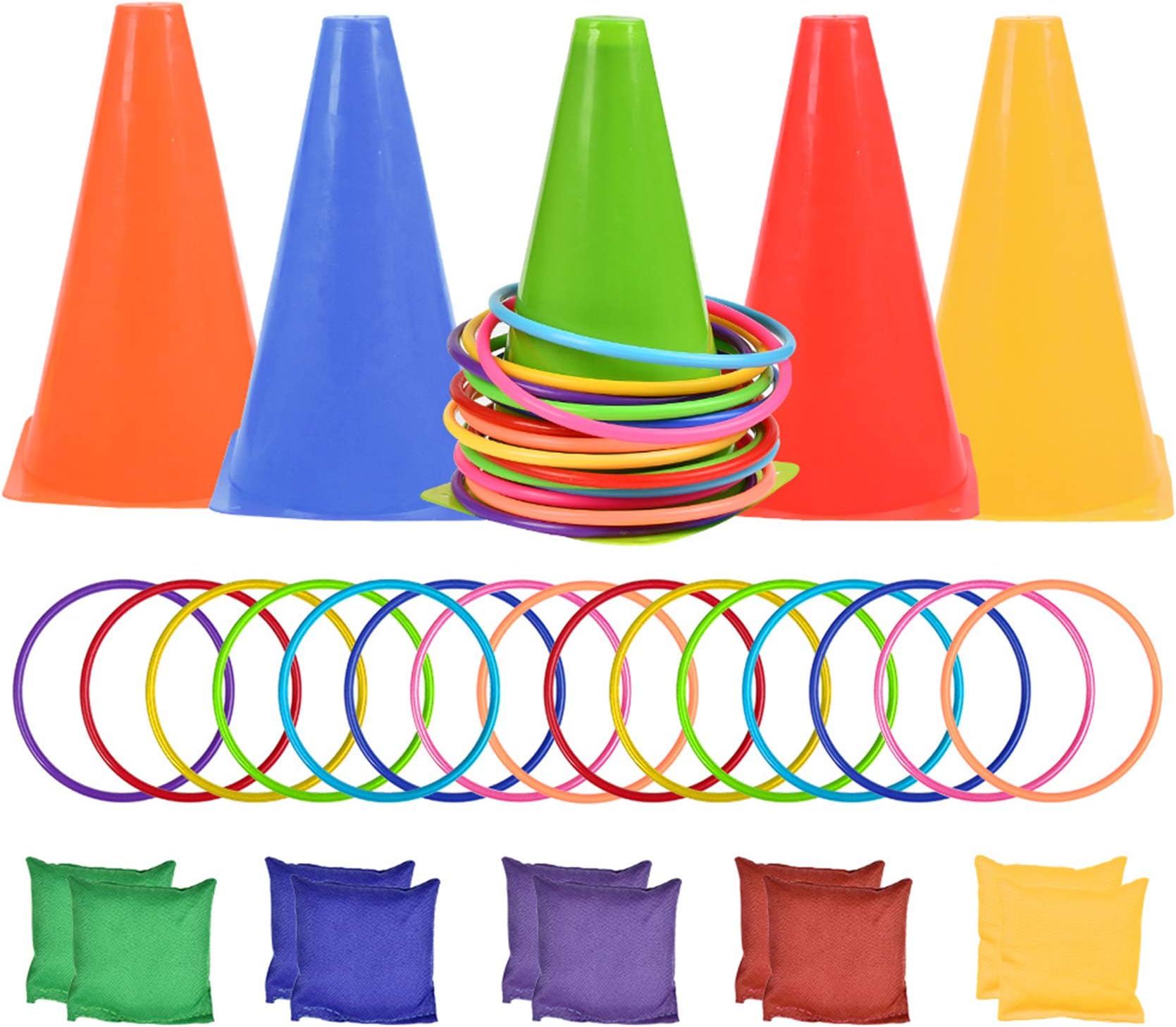 LIHAO 24 Stück Party Wurfspiele Bohnensäckchen Ringen Spiel Sitzsack ...