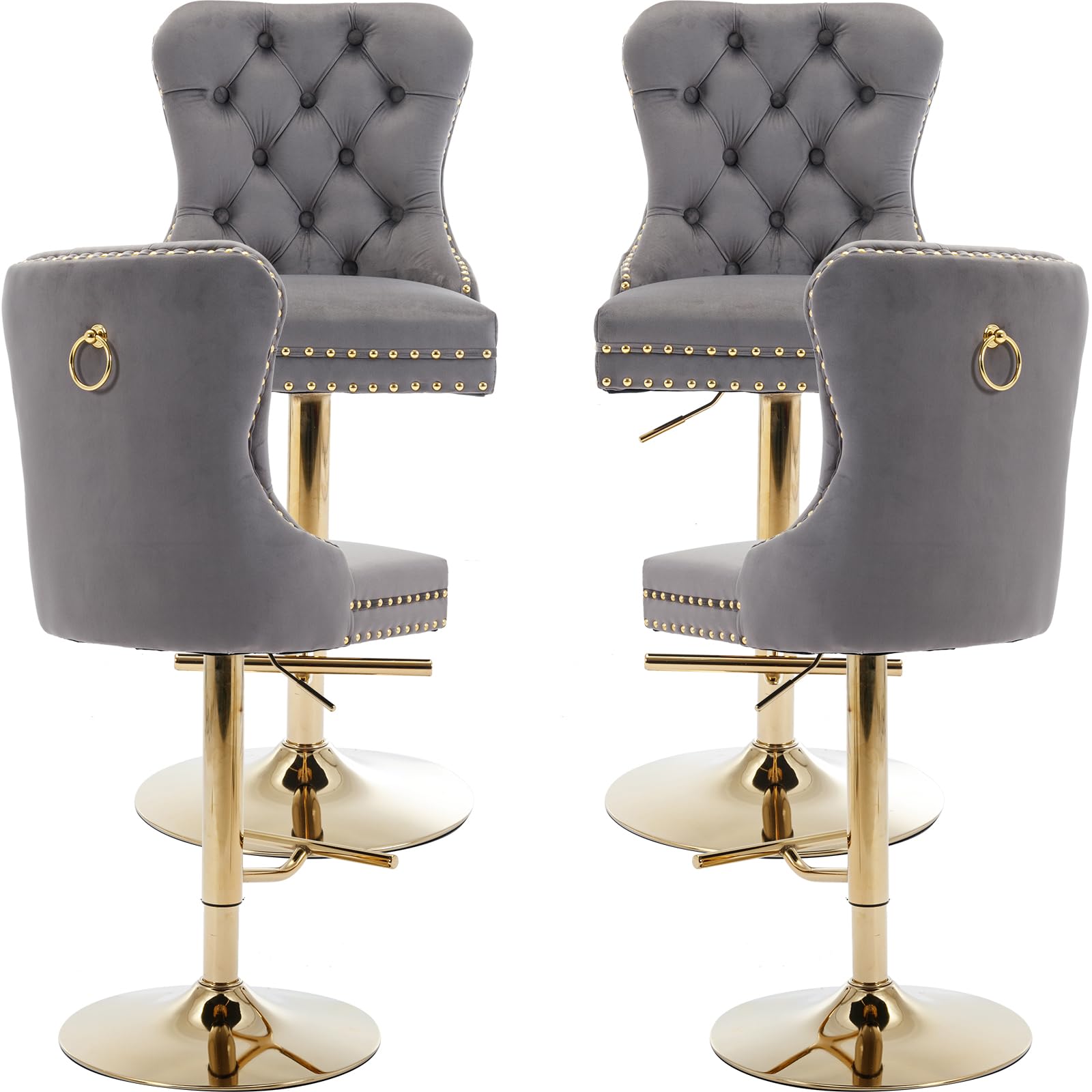 Amazon.com: ODUSE-DAILY Grey Velvet Swivel Bar Stools Set of 4 with ...