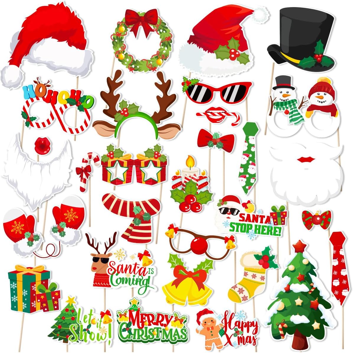 Amazon.com: Christmas Photo Booth Props Kit, 31 Pcs Xmas Red Green ...
