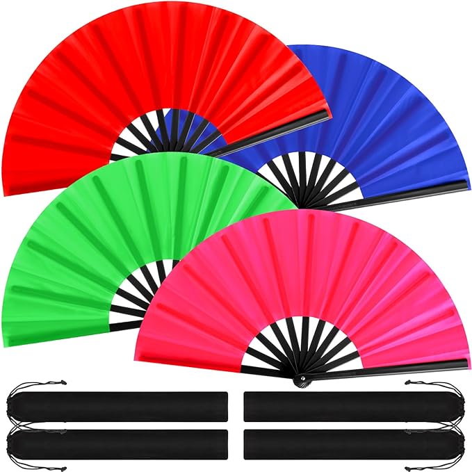 Amazon.com: Blulu 4 Pcs Large Folding Fans Bulk Popping Rave Clack Hand ...