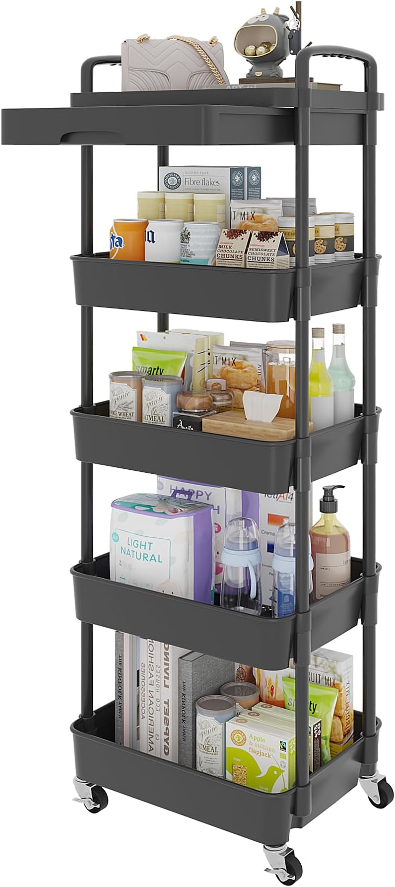 Amazon.com: Sywhitta 4-Tier Plastic Rolling Utility Cart with Handle ...