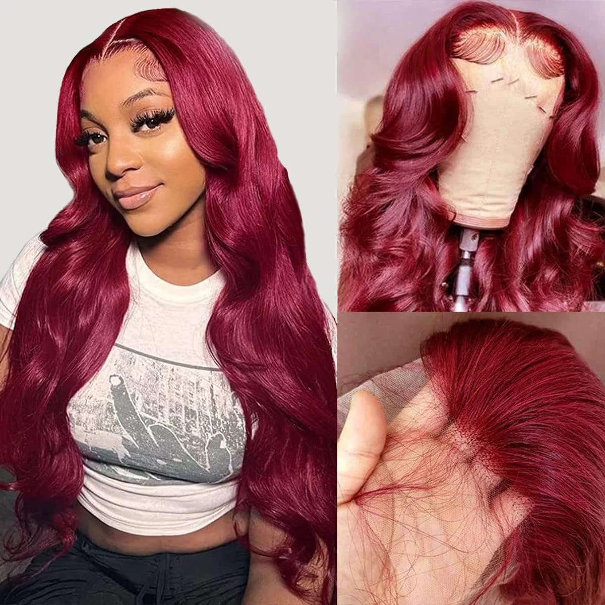 Amazon.com : Neailrtise 99J Burgundy Lace Front Wigs Human Hair ...