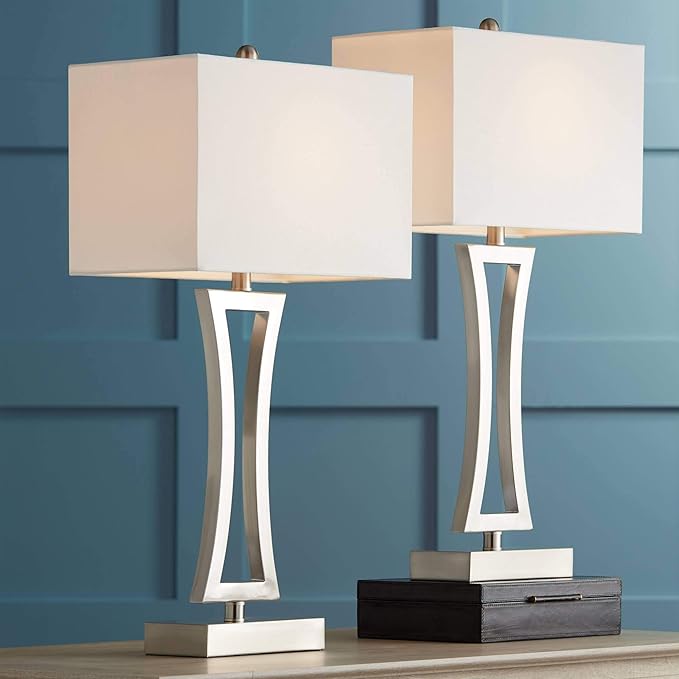360 Lighting Roxie Modern Table Lamps Set of 2 31" Tall Brushed Nickel ...