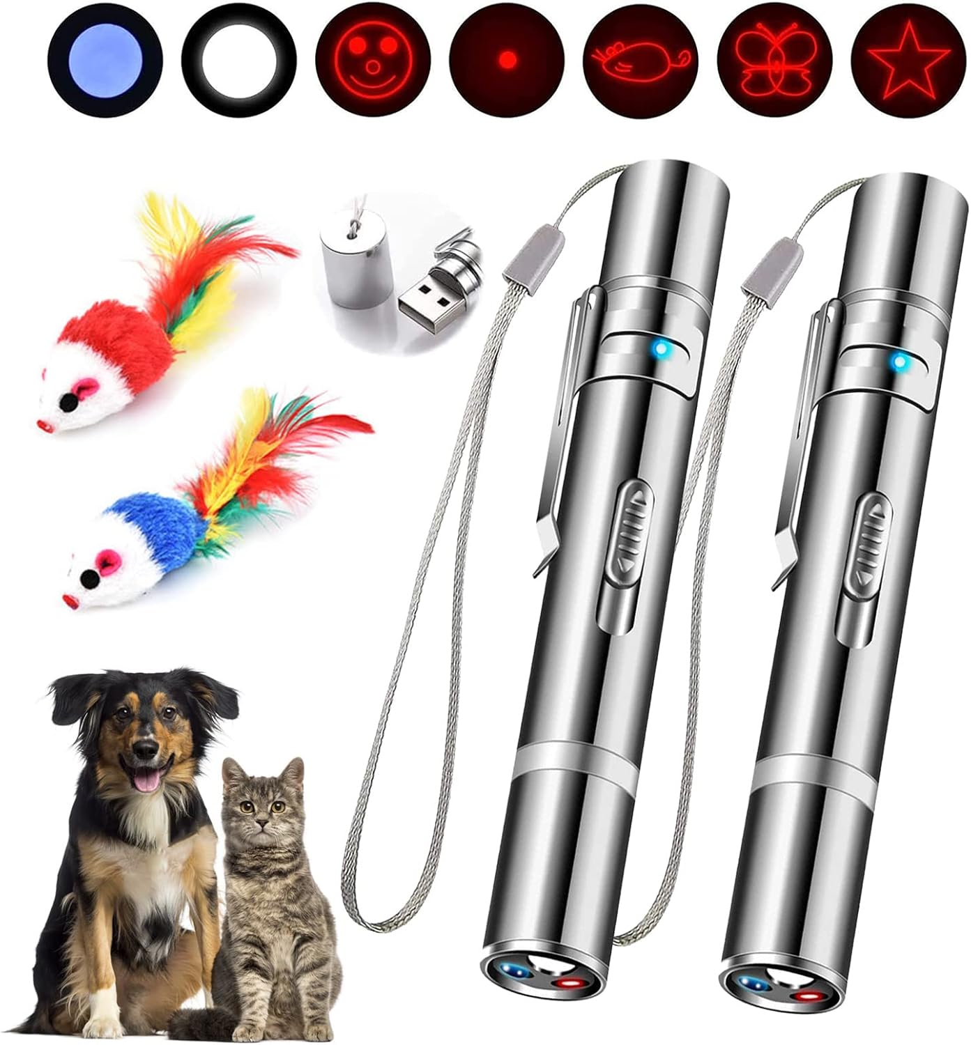 Amazon.com: Havenfly Cat Pointer Toy, 2 Cat Laser Pointer+2 Mice Toy, 7 ...