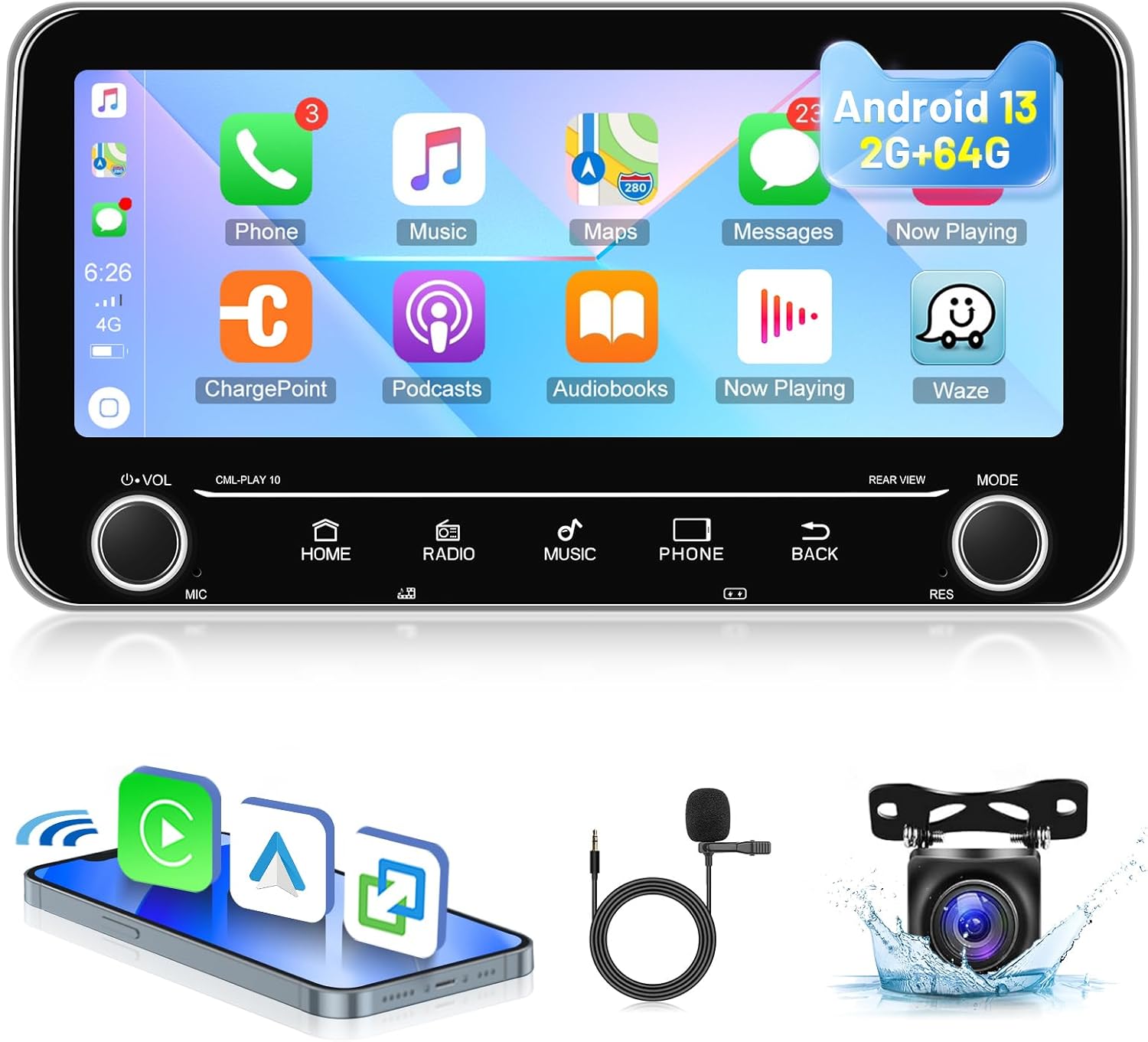Amazon.com: [2G+64G] 10.3 inch Android Double Din Car Stereo, 2 Din ...